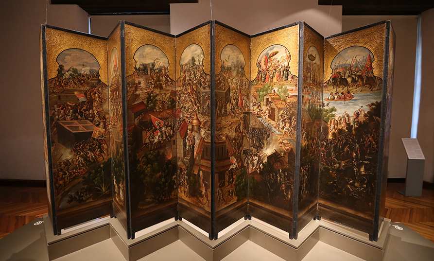 Biombo de la Conquista de México se exhibe en el Franz Mayer | FOTOS